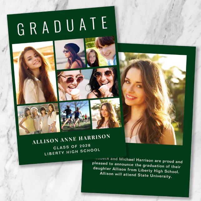 Modern Photo Collage Green Graduation Announcement | Zazzle
