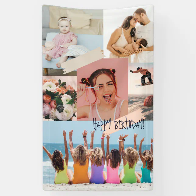 Modern photo collage Happy birthday Cute Banner | Zazzle