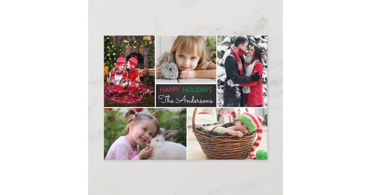 Modern Photo Collage Happy Holidays Christmas Postcard | Zazzle