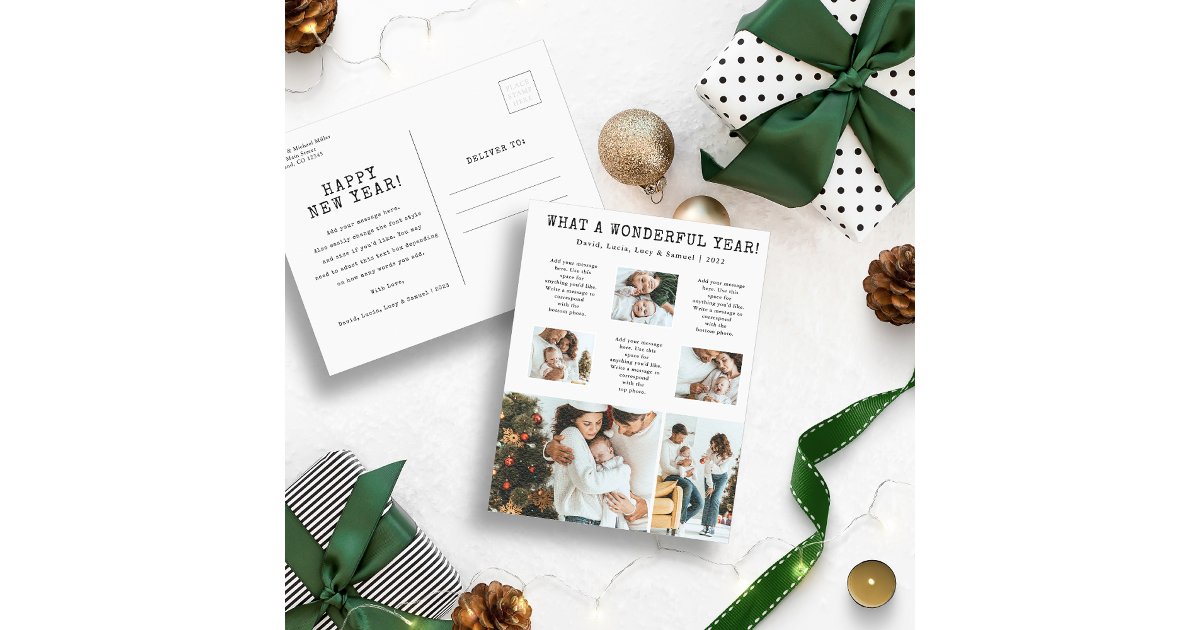 Modern Photo Collage Holiday Postcard | Zazzle
