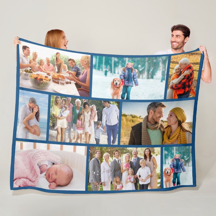 Modern Photo Collage Masonry Style Blue Fleece Blanket | Zazzle.com