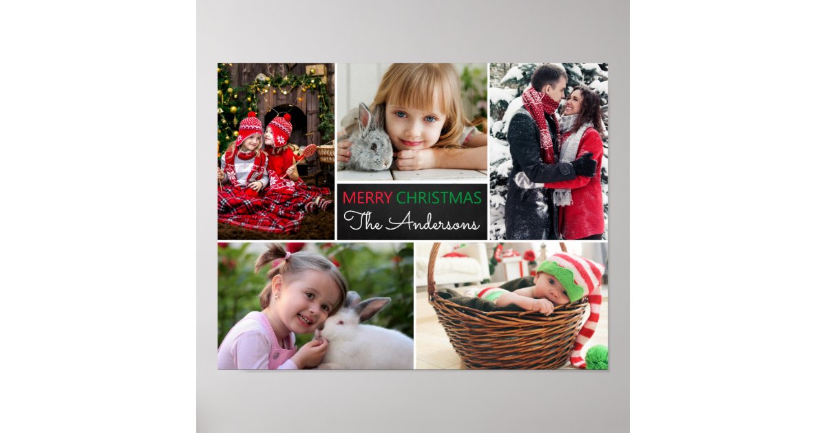 Modern Photo Collage Merry Christmas Poster | Zazzle