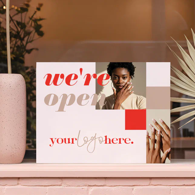 Modern Photo Collage Nail Salon We're Open Sign | Zazzle