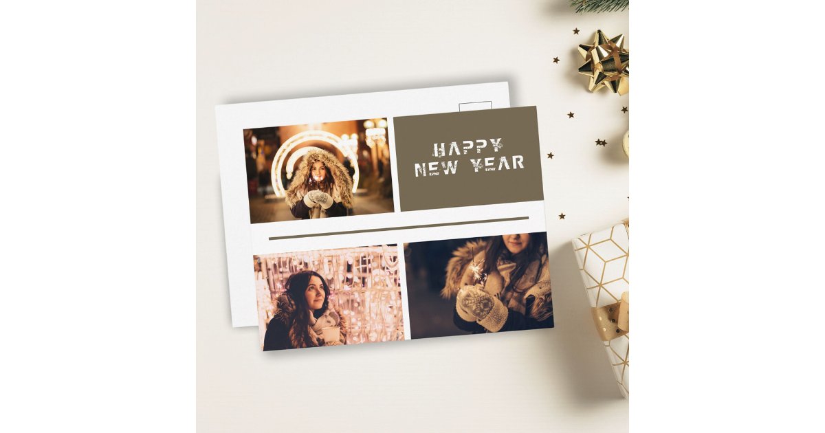 Modern Photo Collage New year Holiday Postcard | Zazzle