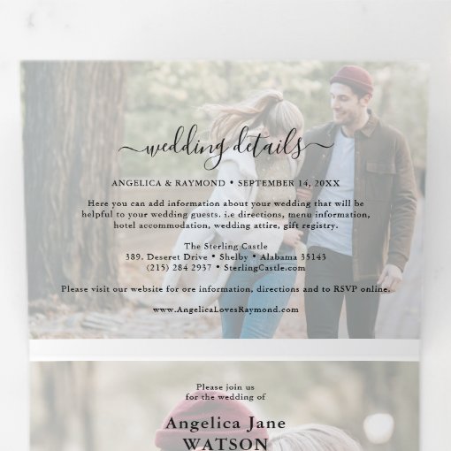 Modern Photo Collage Overlay 3 in 1 Wedding Tri-Fold Invitation | Zazzle