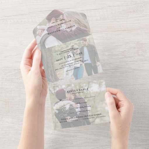 Modern Photo Collage Overlay Wedding All In One Invitation | Zazzle