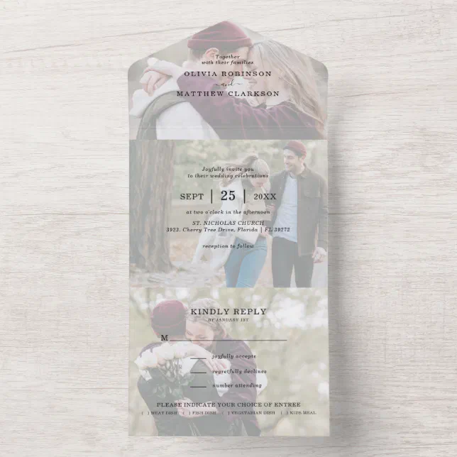 Modern Photo Collage Overlay Wedding All In One Invitation | Zazzle