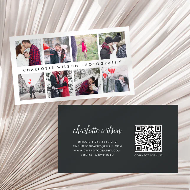 Modern Photo Collage QR Code Photographer Business Card | Zazzle