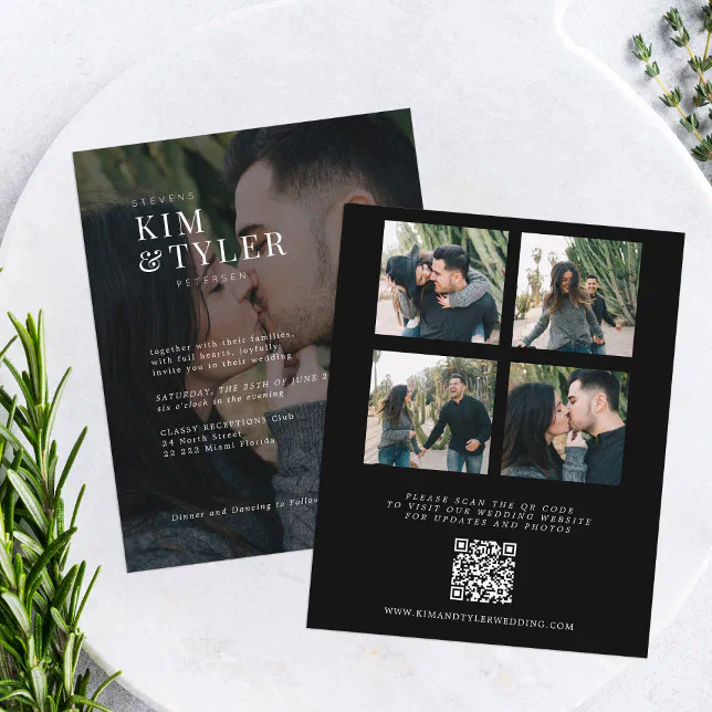 Modern photo collage QR code wedding invitation | Zazzle