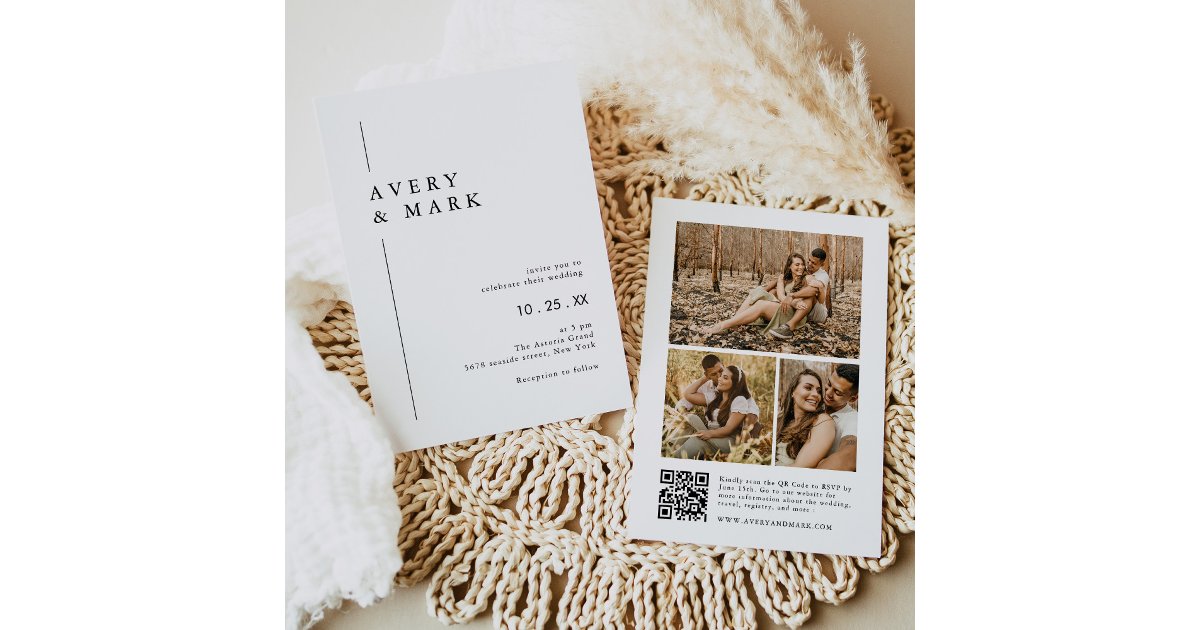 Modern Photo Collage QR Code Wedding Invitation | Zazzle