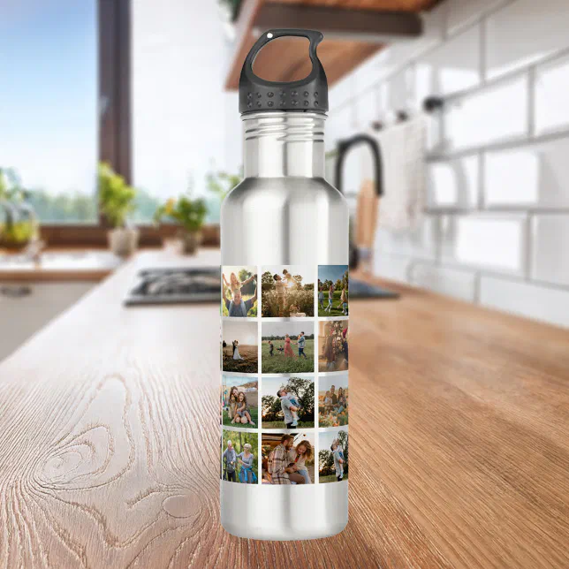 Modern Photo Collage Stainless Steel Water Bottle | Zazzle
