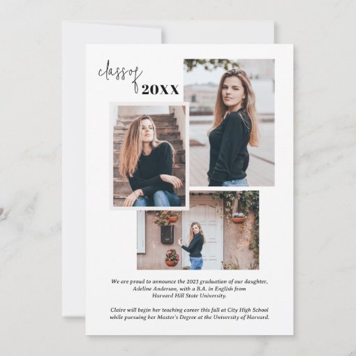 Modern Photo Collage Stylish Script Graduation Announcement | Zazzle
