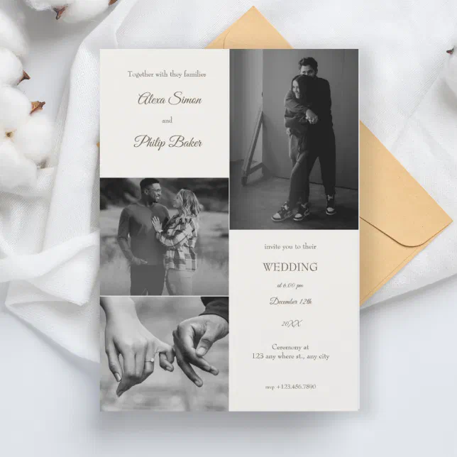 Modern Photo Collage Wedding Invitation | Zazzle