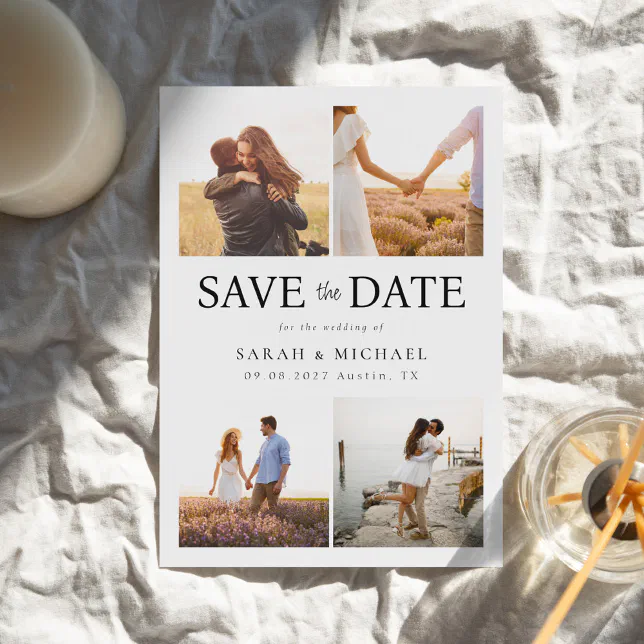 Modern Photo Collage Wedding Save The Date | Zazzle