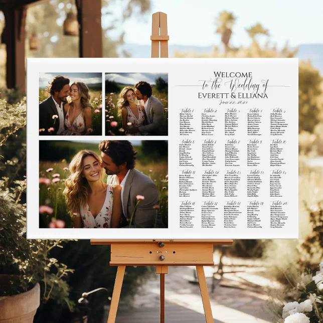 Modern photo collage wedding seating chart | Zazzle