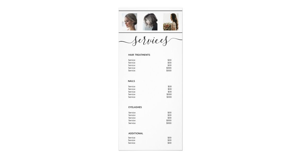 Modern Photo Collage White Spa Salon Service Menu | Zazzle