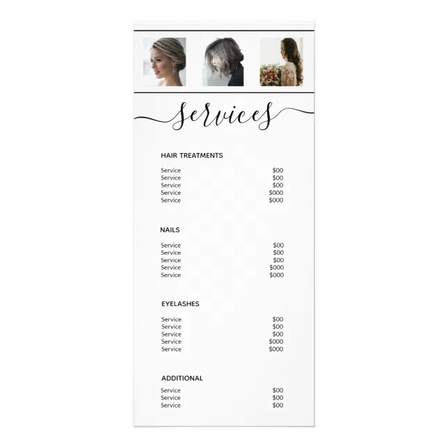 Modern Photo Collage White Spa Salon Service Menu | Zazzle