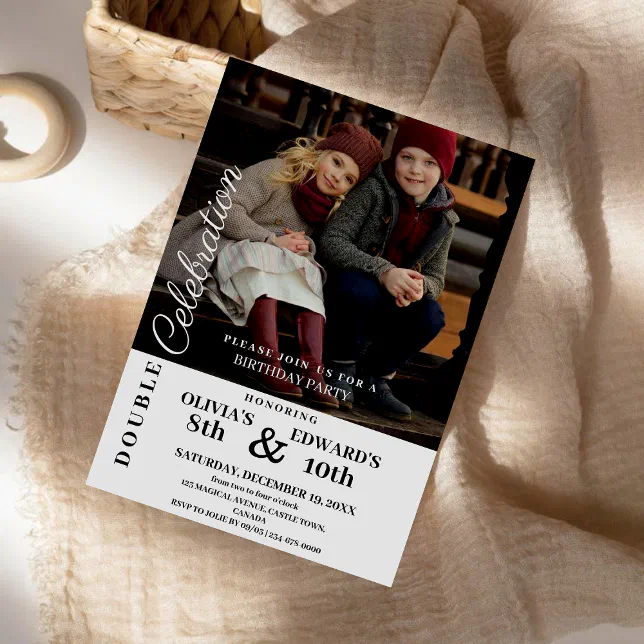 Modern Photo Double Celebration Birthday Invitation | Zazzle