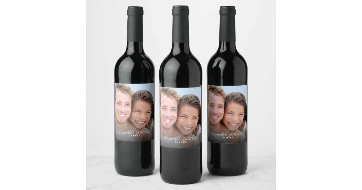 Modern Photo Elegant Hand Lettered Script Wedding Wine Label | Zazzle