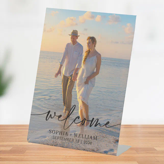 Modern Photo Elegant Wedding Poster Pedestal Sign | Zazzle