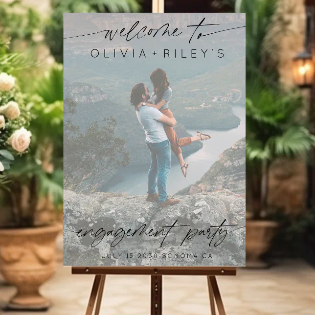Modern Photo Engagement Party Welcome Overlay Foam Board | Zazzle