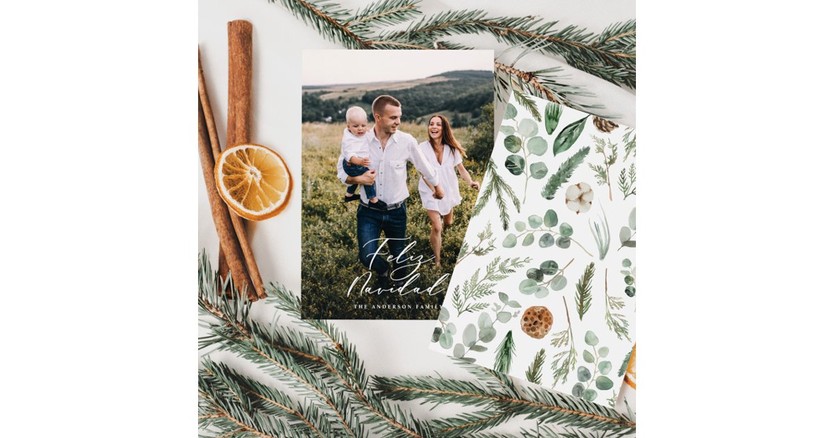 Modern photo feliz navidad elegant script holiday card | Zazzle