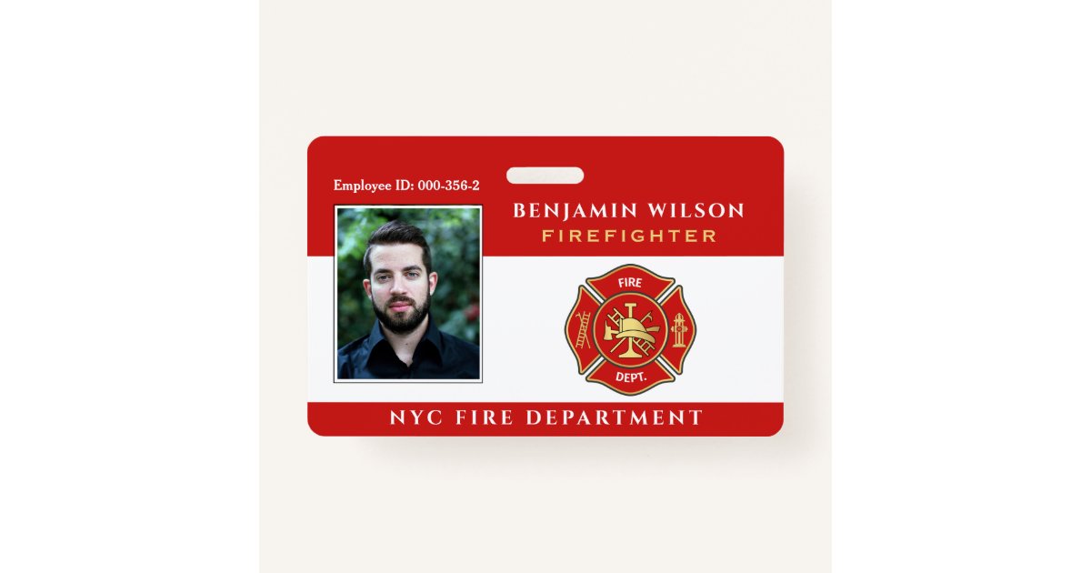Modern Photo Firefighter ID Badge | Zazzle.com