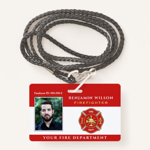 Modern Photo Firefighter ID Badge | Zazzle