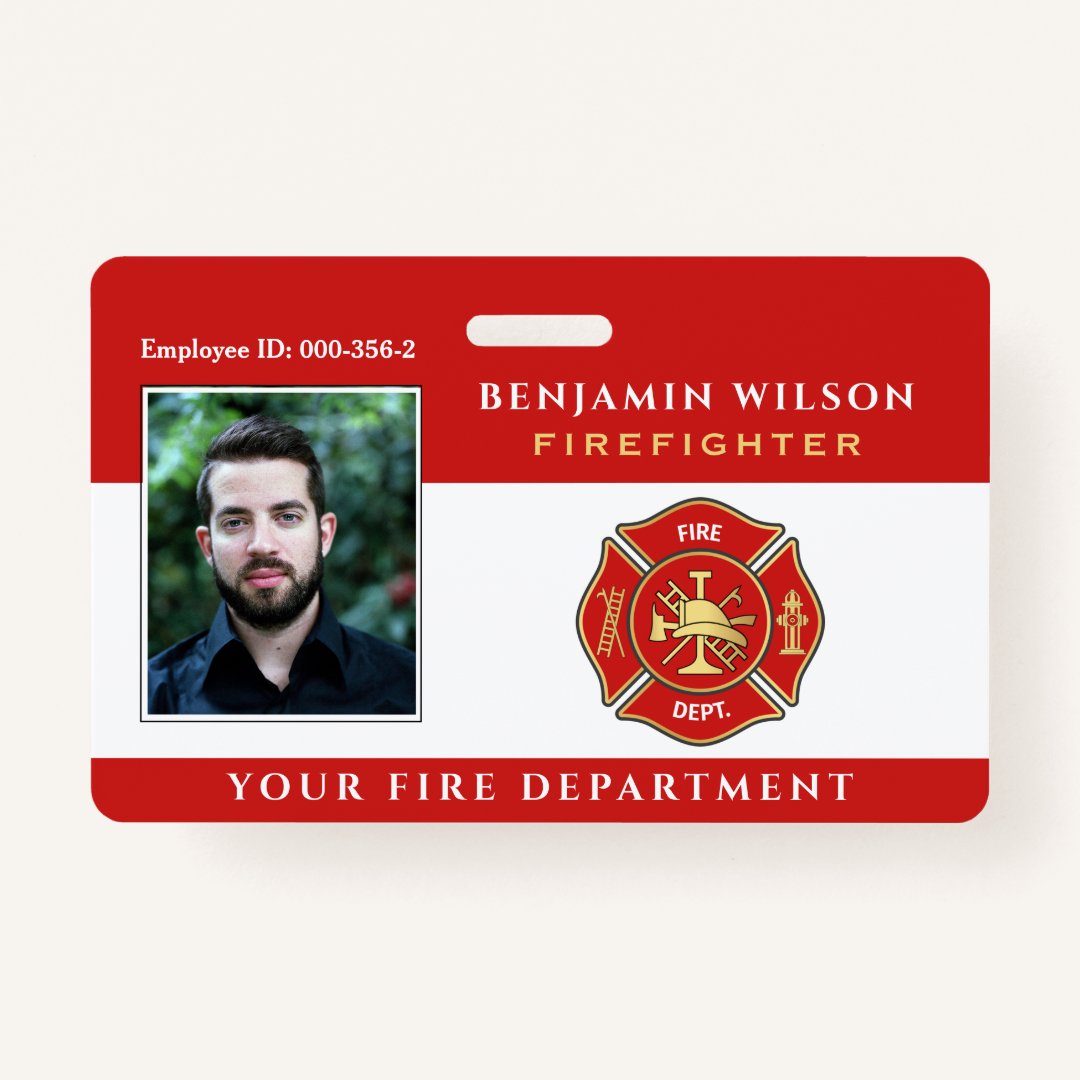 Modern Photo Firefighter ID Badge | Zazzle