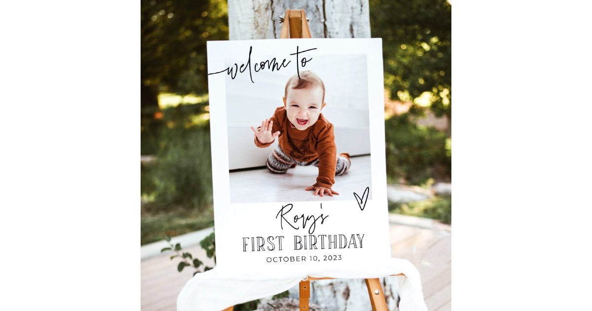 Modern Photo First Birthday Welcome Sign Minimal | Zazzle