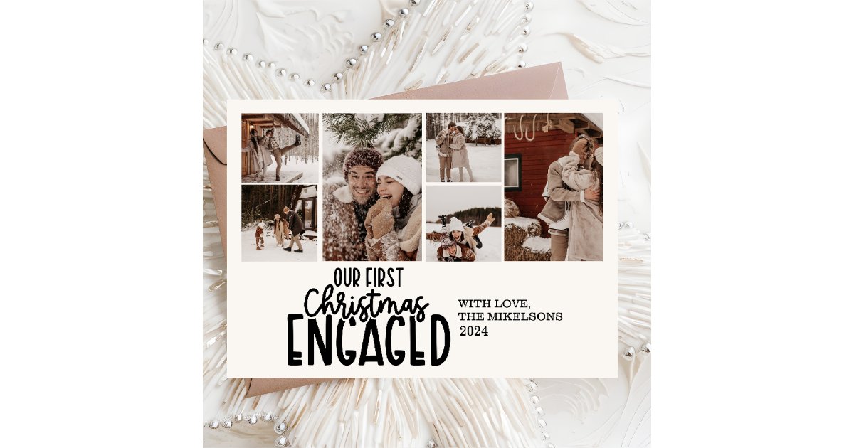 Modern Photo First Christmas Engaged Holiday Card | Zazzle