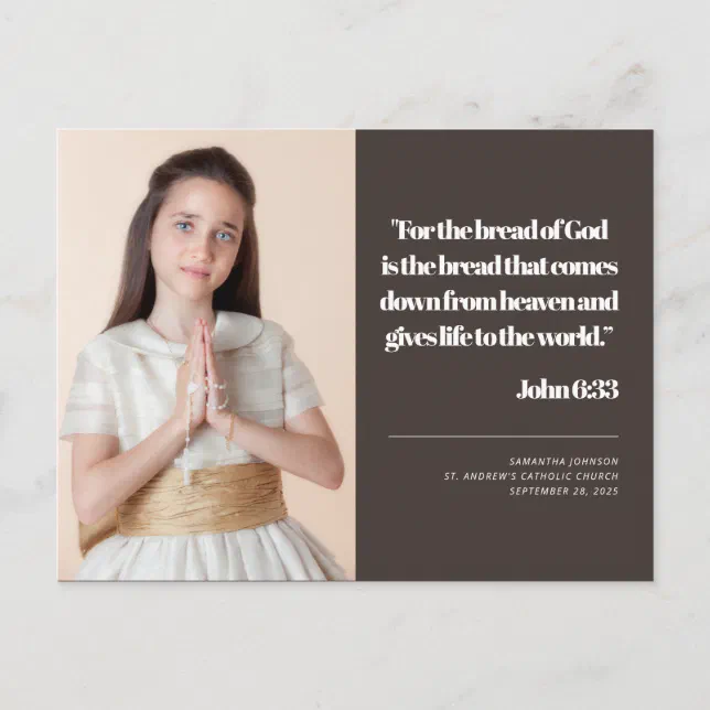 Modern Photo First Holy Communion Quote Invitation Postcard | Zazzle