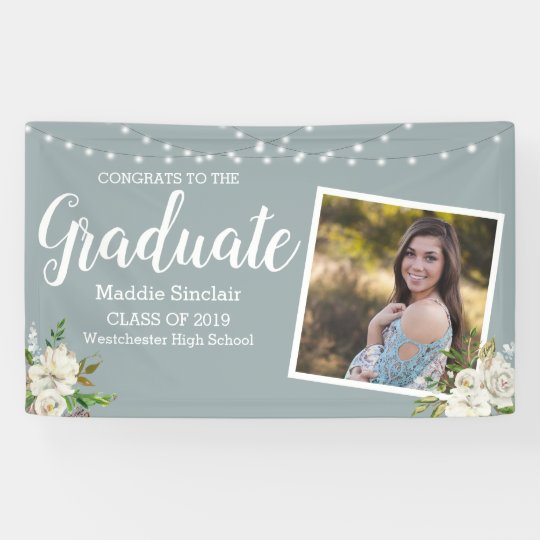 Modern Photo Floral String Lights Graduation Banner | Zazzle.com