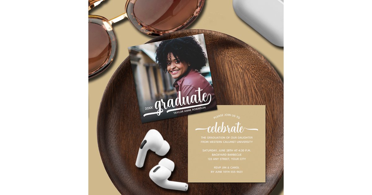 Modern Photo Gold Graduation Enclosure Card | Zazzle