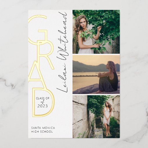 Modern Photo Grad White Foil Invitation | Zazzle