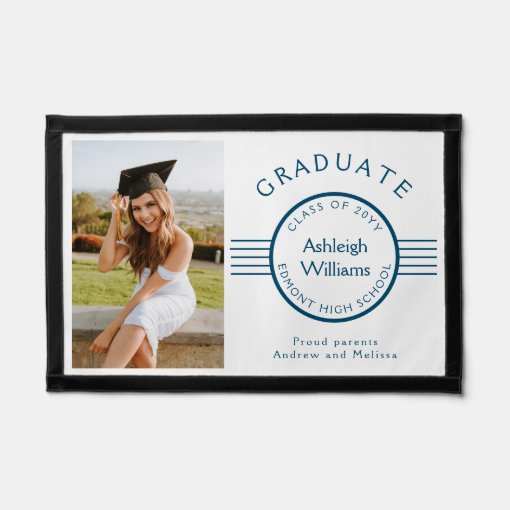 Modern Photo Graduate Blue Stripes Graduation Pennant | Zazzle