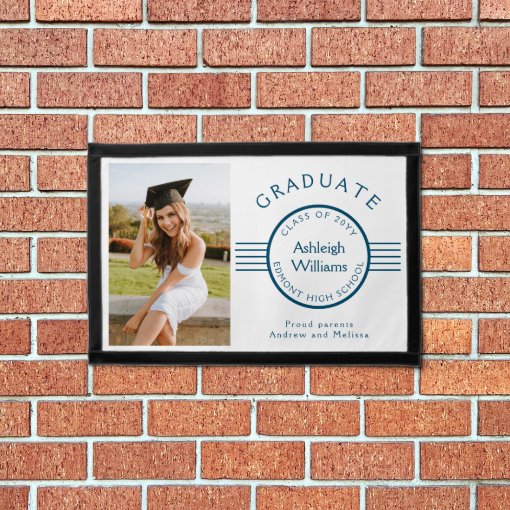 Modern Photo Graduate Blue Stripes Graduation Pennant | Zazzle