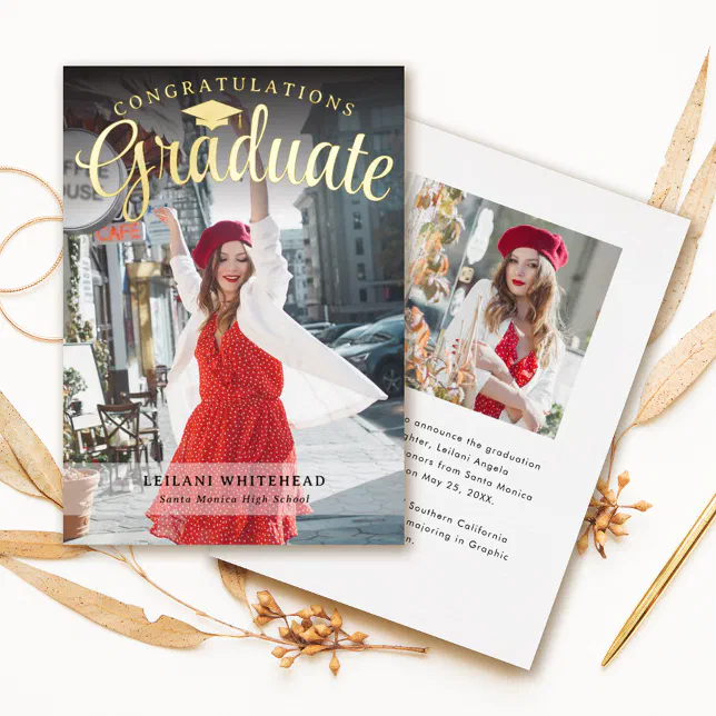 Modern Photo Graduate Foil Invitation | Zazzle