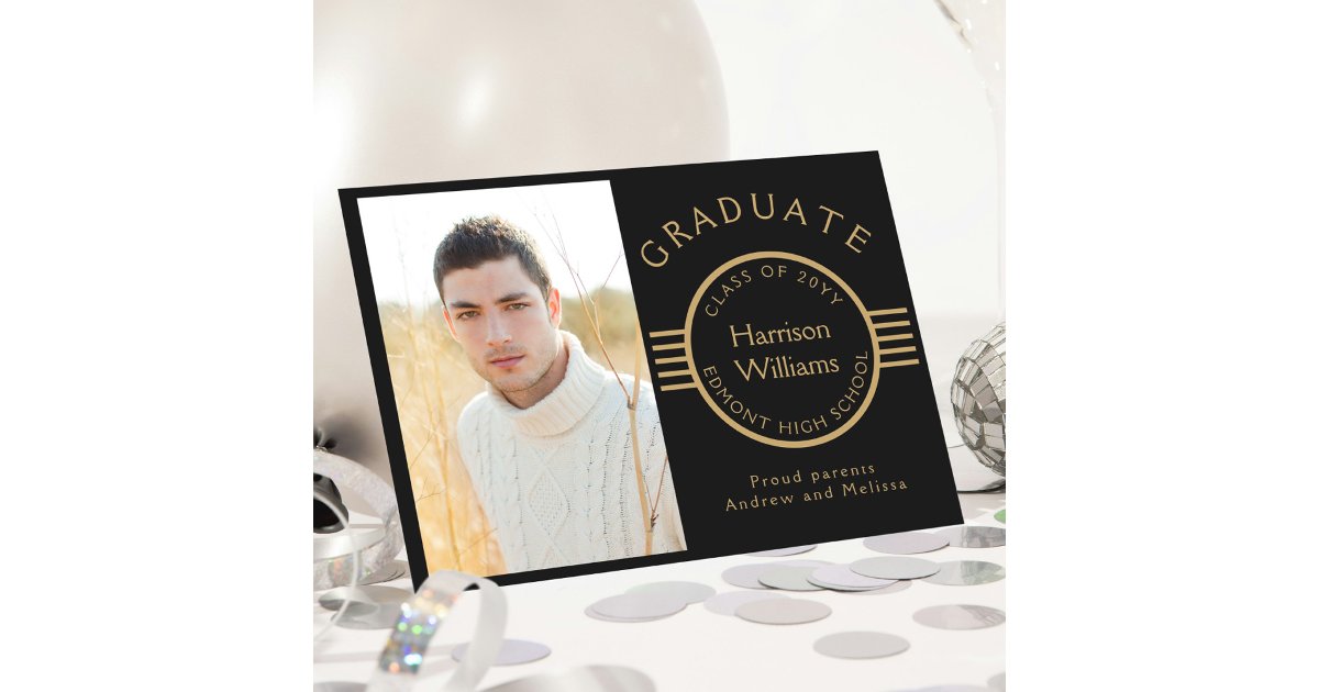 Modern Photo Graduate Gold Stripes Custom Announcement | Zazzle