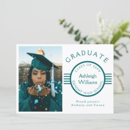 Modern Photo Graduate Green Stripes Graduation Announcement | Zazzle