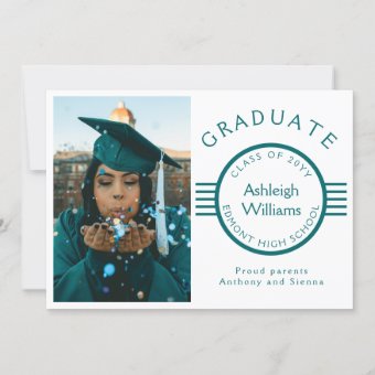 Modern Photo Graduate Green Stripes Graduation Announcement | Zazzle