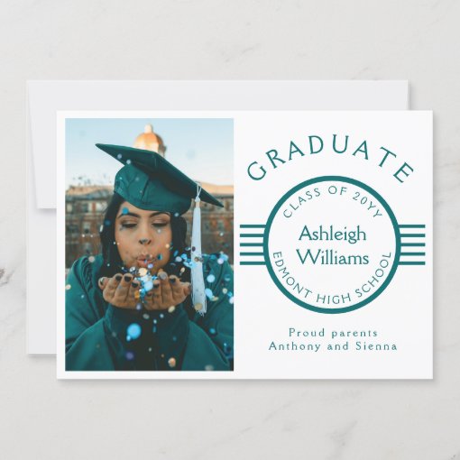 Modern Photo Graduate Green Stripes Graduation Announcement | Zazzle