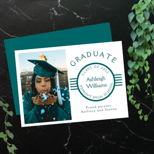 Modern Photo Graduate Green Stripes Graduation Announcement | Zazzle