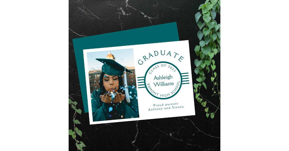 Modern Photo Graduate Green Stripes Graduation Announcement | Zazzle