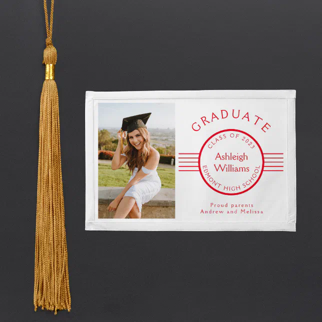 Modern Photo Graduate Red Stripes Graduation Pennant | Zazzle