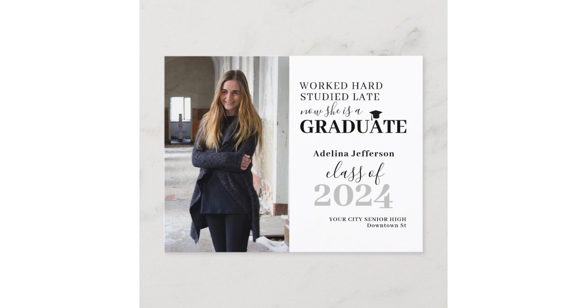 Modern photo graduate typography graduation announcement postcard | Zazzle