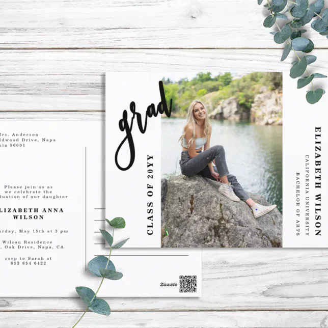 Modern Photo Graduation Announcement Postcard | Zazzle