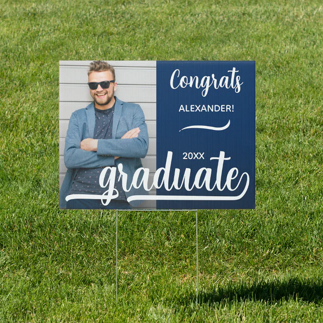 Modern Photo Graduation Blue Yard Sign | Zazzle