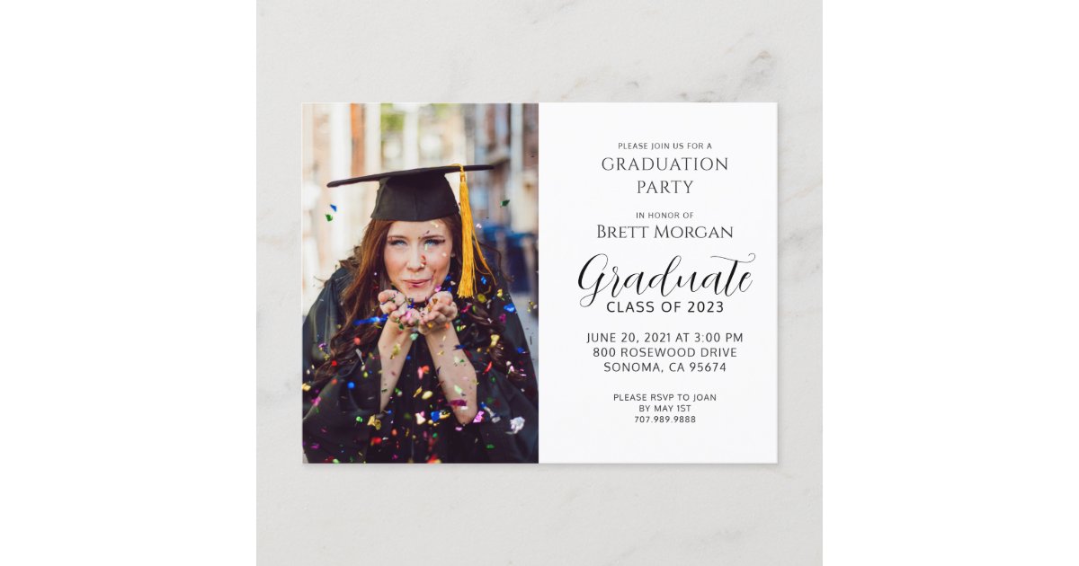 Modern Photo Graduation Cap Gown Invitation Postcard | Zazzle