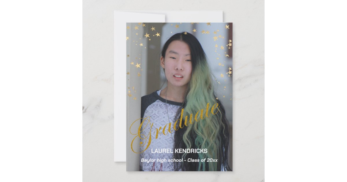 Modern Photo Graduation Gold Stars Party Invitation | Zazzle